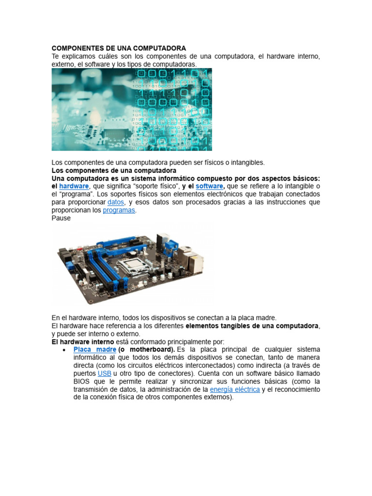 Componentes Esenciales de una Computadora | PDF | Hardware de la ...