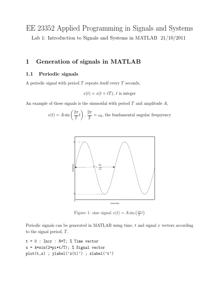 Lab 1 | PDF | Signal (Electrical Engineering) | Matlab