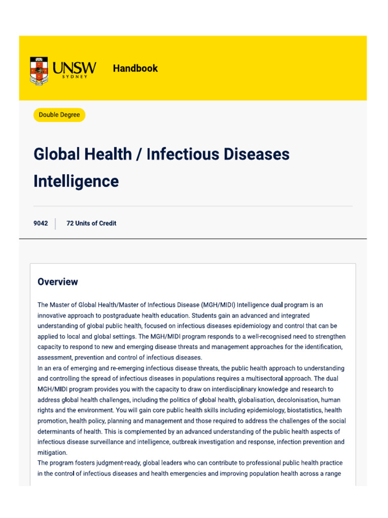Handbook - Global Health - Infectious Diseases Intelligence UNSW | PDF