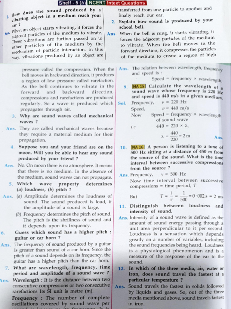 CH Sound Class 9, Ncert Exercise. | PDF | Sound | Frequency