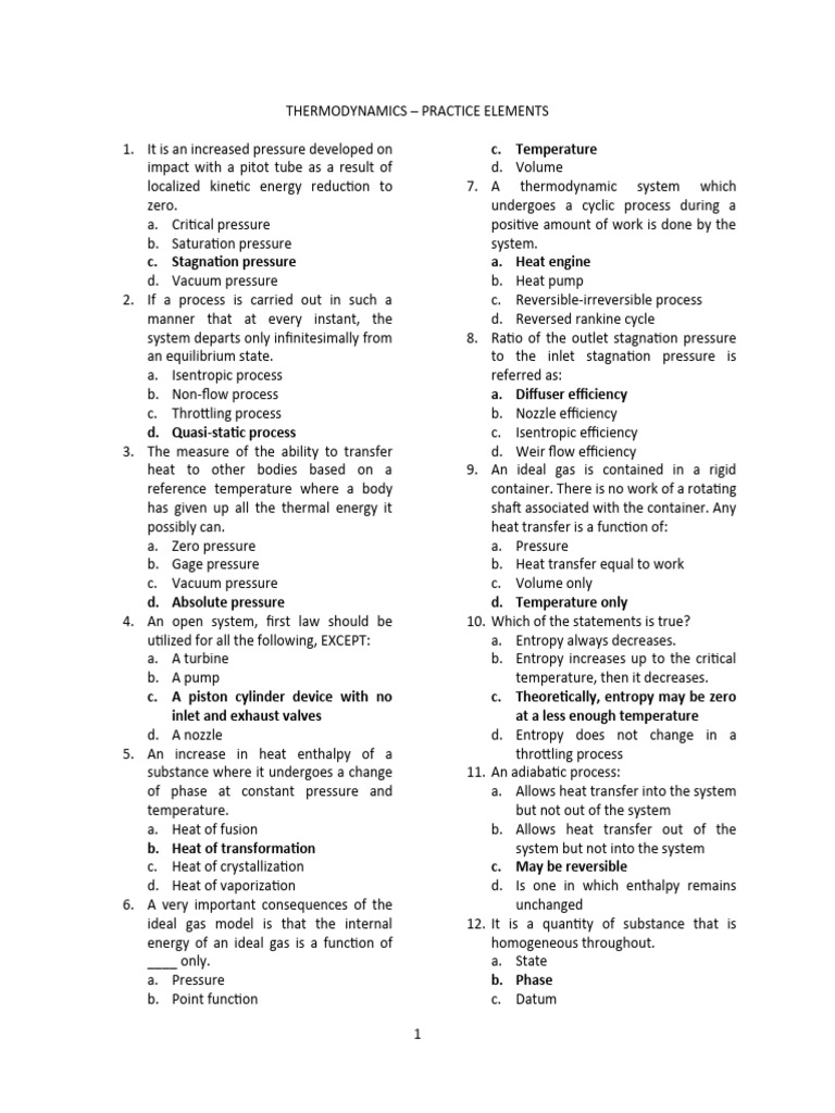 D - Thermodynamics - Pe Ans | PDF | Heat | Enthalpy