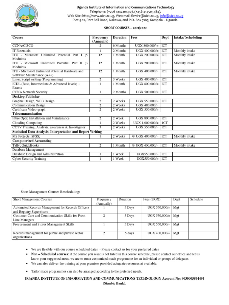 Uict Short Courses Catalogue 2021 2022 | PDF | Information Technology ...