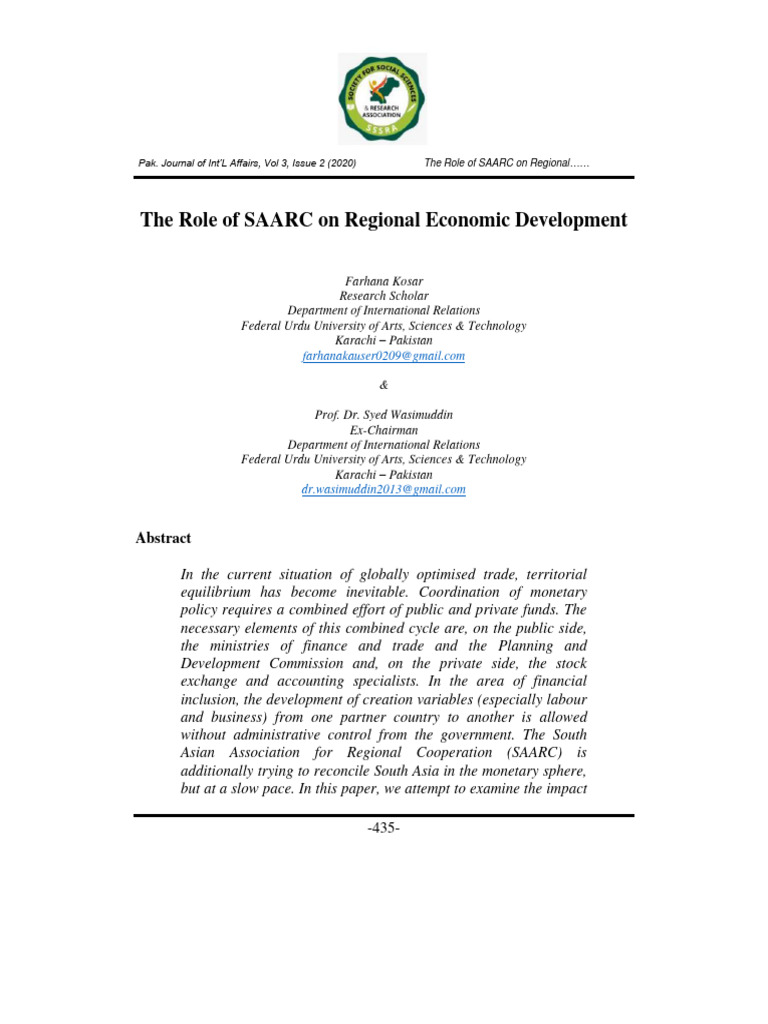 The Role of SAARC On Regional Economic Development | PDF | South Asia ...