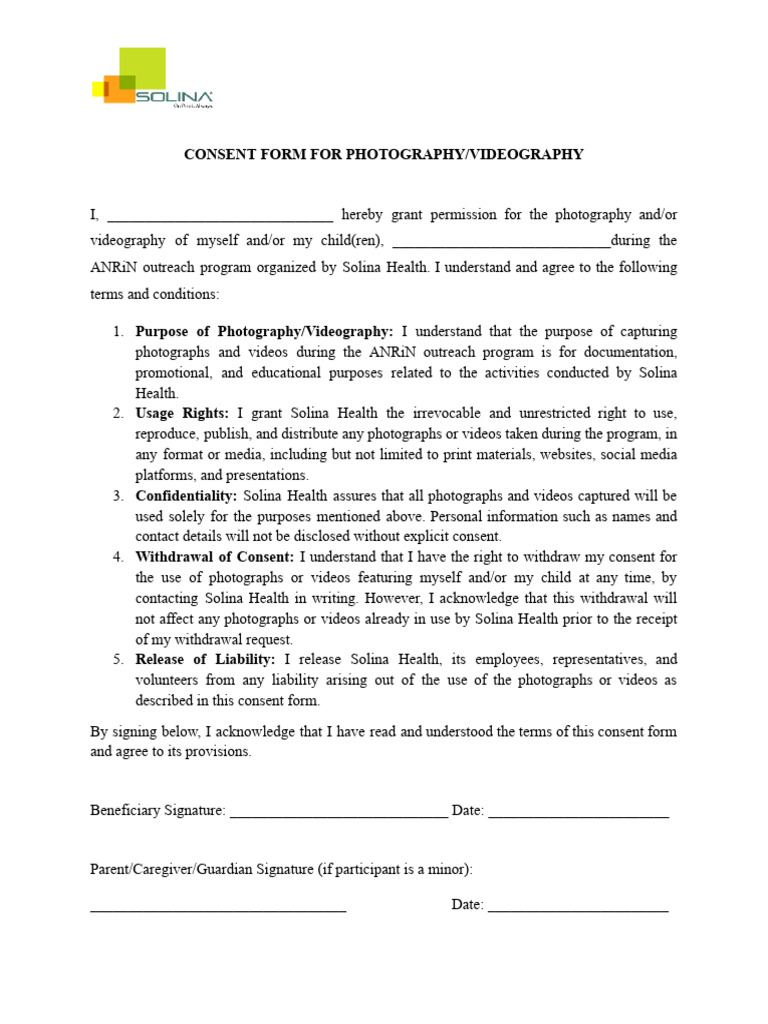 Consent Form For Photography | PDF