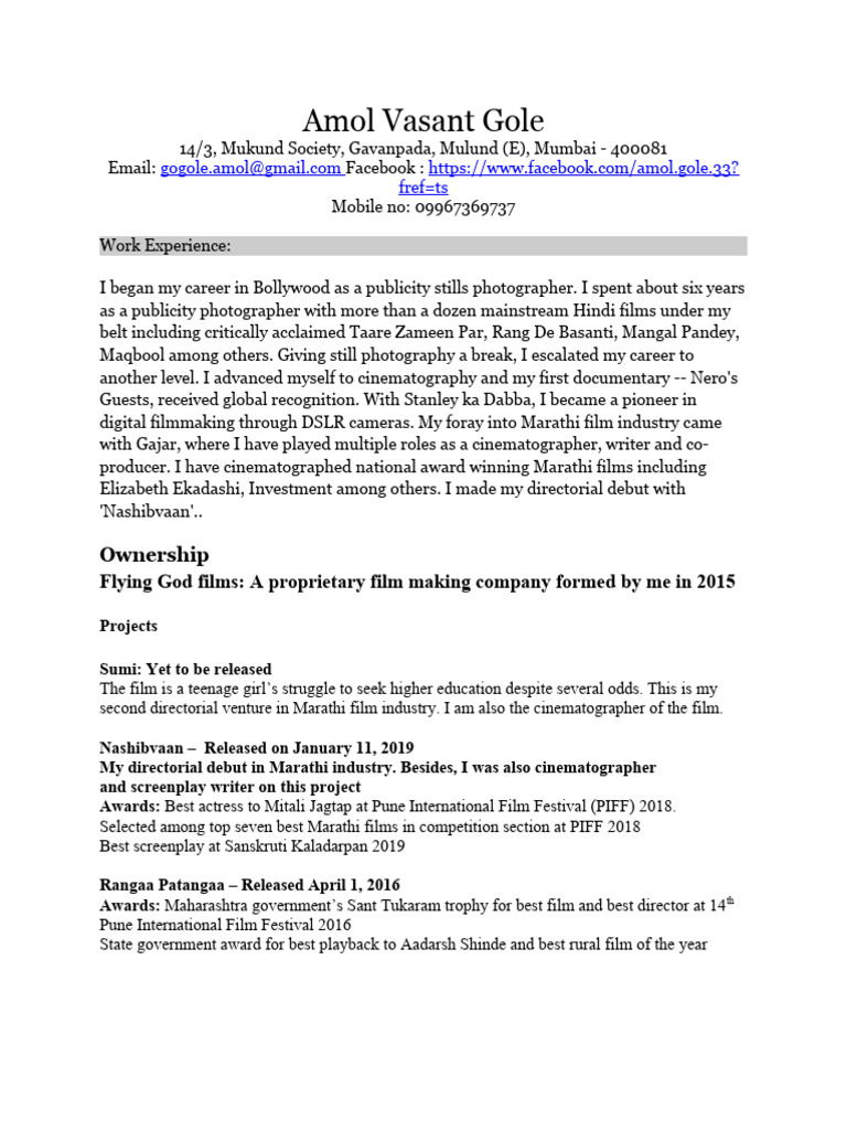 CV Amol Gole | PDF