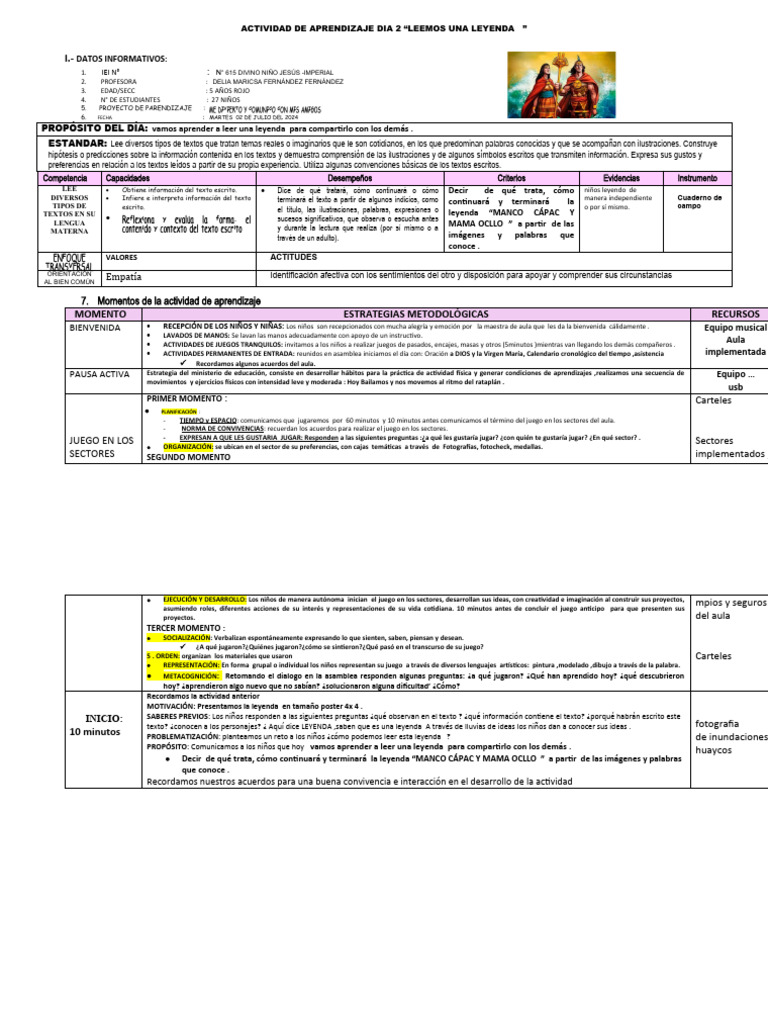 Act2 Leemos Una Leyenda - Escuchamos Un Cuento | PDF | Cuentos | Aprendizaje