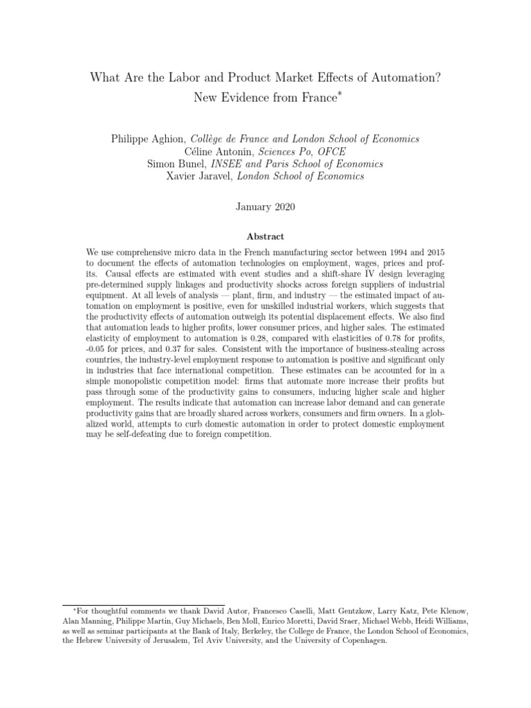 What Are The Labor and Product Market Effects of Automation Jan2020 ...