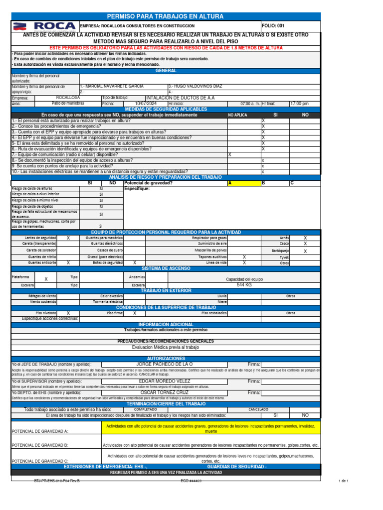 Check List Plataforma Tipo Tijera | PDF | Guante