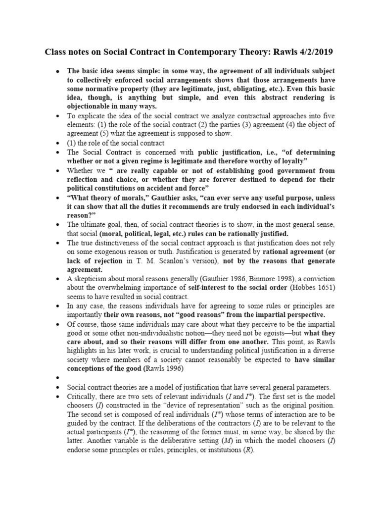 Summary of Social Contract in Contemporary Theory | PDF | Social ...