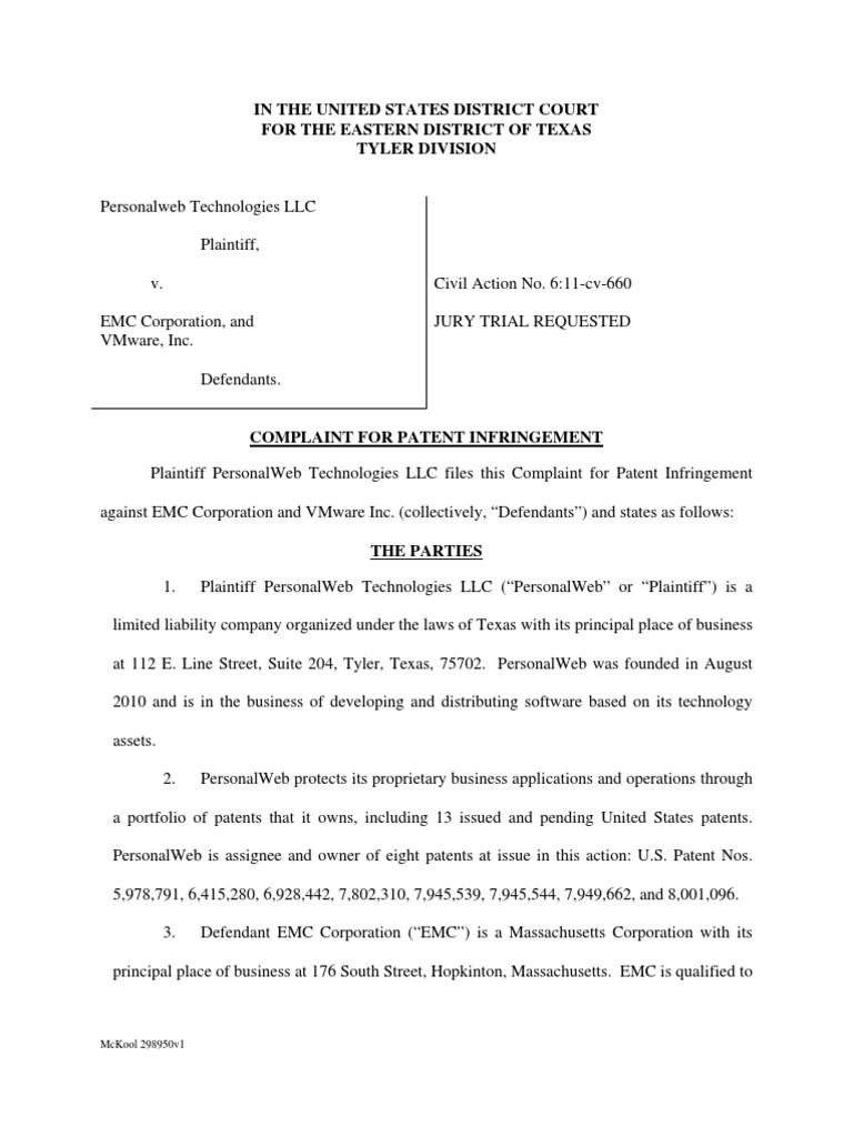 PersonalWeb Technologies v. EMC Et. Al. | PDF | Patent Infringement ...