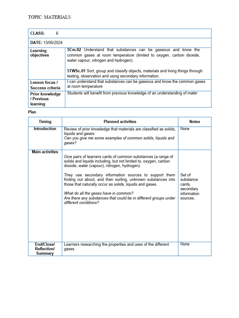 Lesson Notes For Standard 6 Science | PDF | Water | Solubility