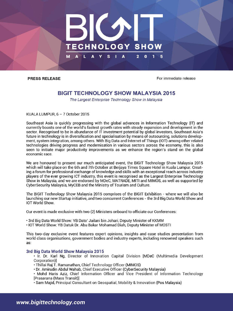 BIGIT+Technology+Show+Malaysia+2015+Press+Release Compressed | PDF