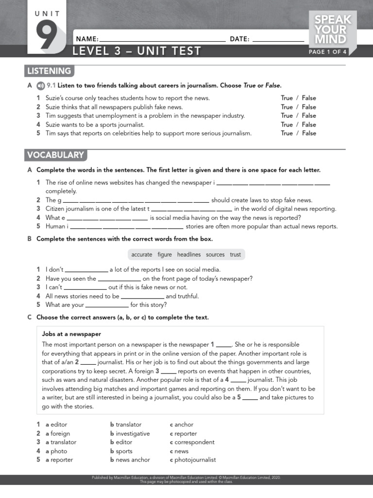 Interm 3 Unit 9 | PDF | Journalism | Newspapers