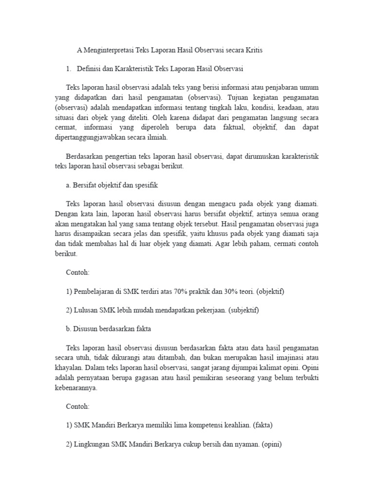 A Menginterpretasi Teks Laporan Hasil Observasi Secara Kritis | PDF | Kajian Bahasa Asing