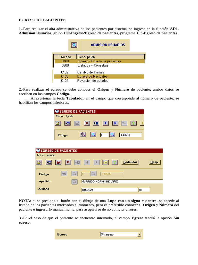 Egreso de Pacientes | PDF