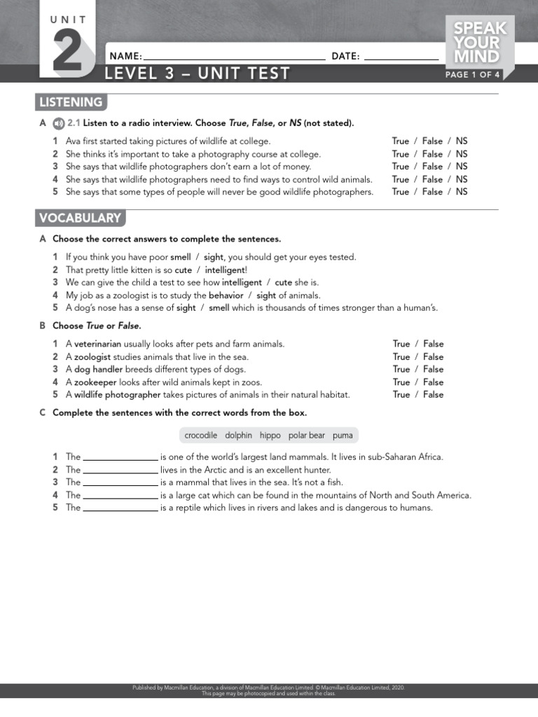 Interm 1 Unit 2 | PDF | Pet | Cats