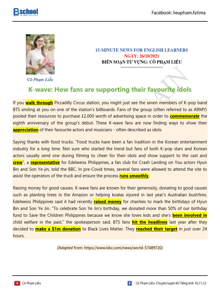 Bản tin từ vựng-K-wave-How-fans-are-supporting-their-favourite-idols | PDF