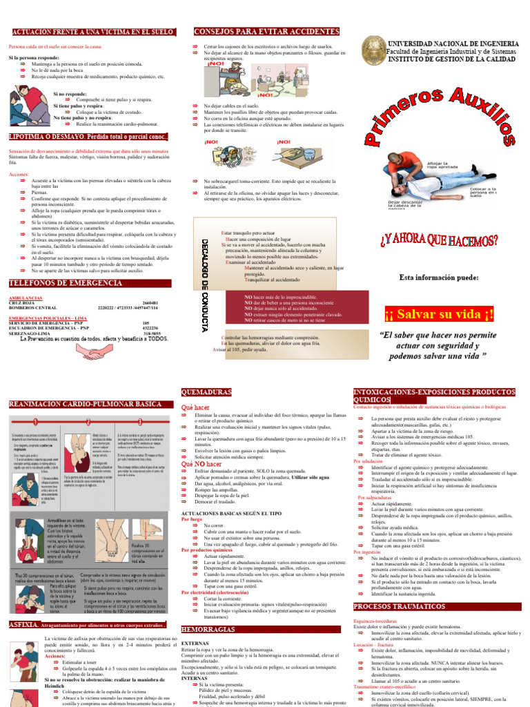 Triptico Primeros Auxilios | PDF | Quemar | Agua