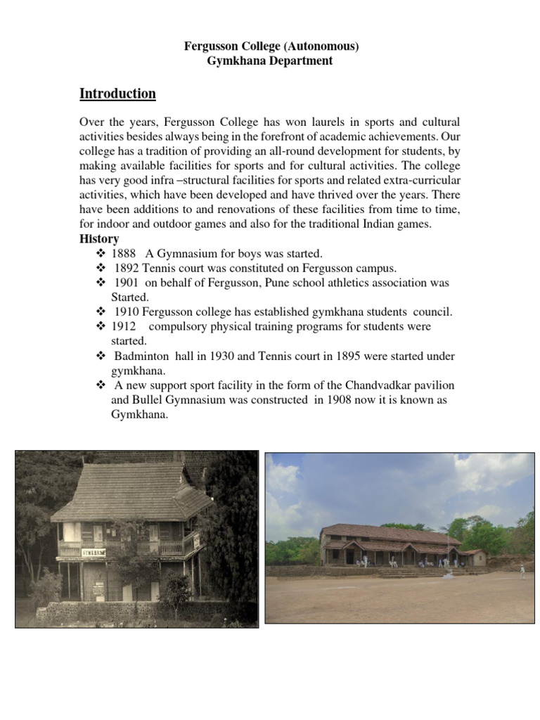 History of Fergusson College Gymkhana | PDF