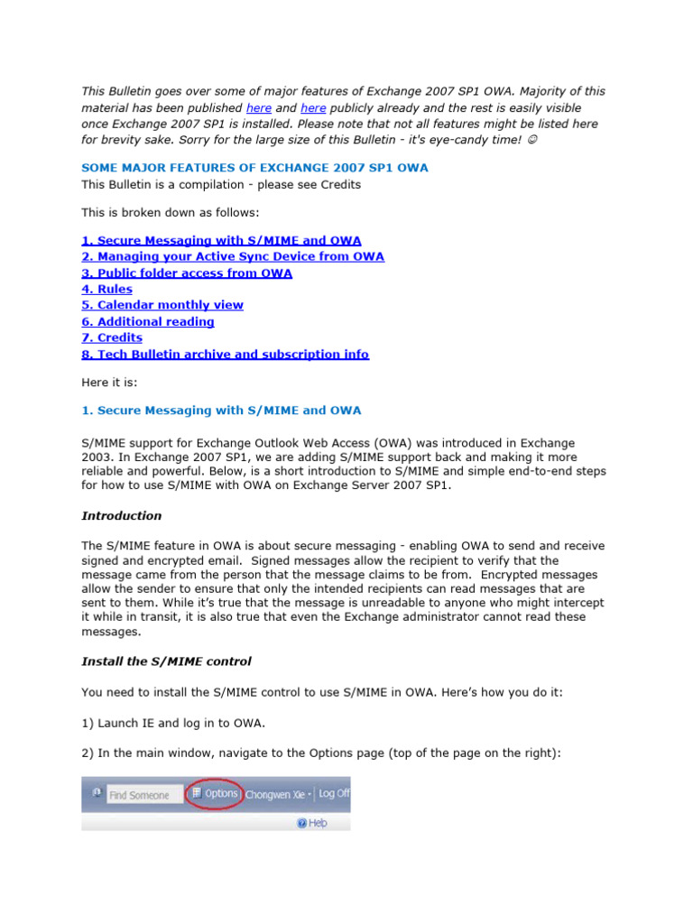 234 - Some Major Features of Exchange 2007 Sp1 Owa | PDF | Public Key ...