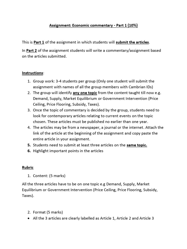 Economic Commentary Assignment Guide | PDF | Business | Finance & Money ...