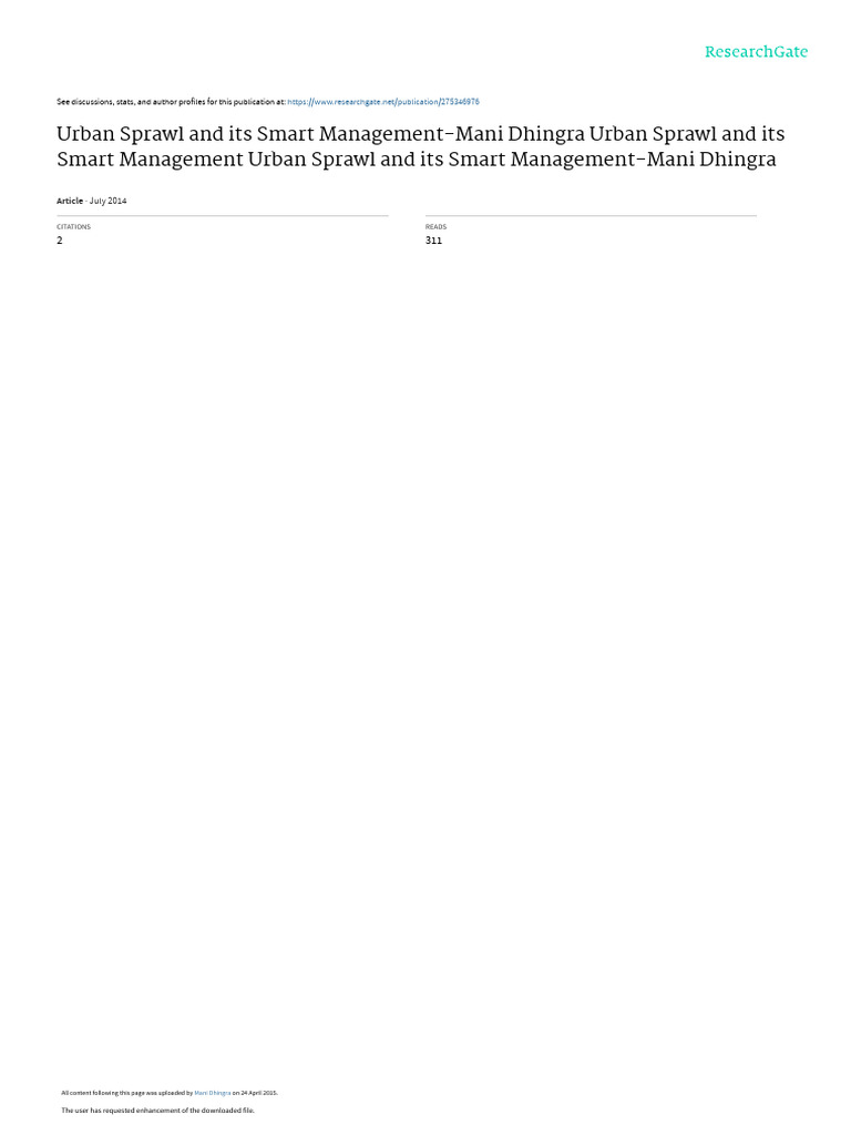 Urban Sprawl and Its Smart Management Mani Dhingra | PDF | Urban Sprawl ...