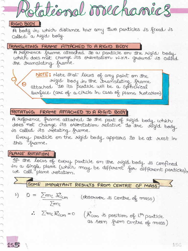 Rotational Mechanics (Colorful Physics Topper's Notes) | PDF