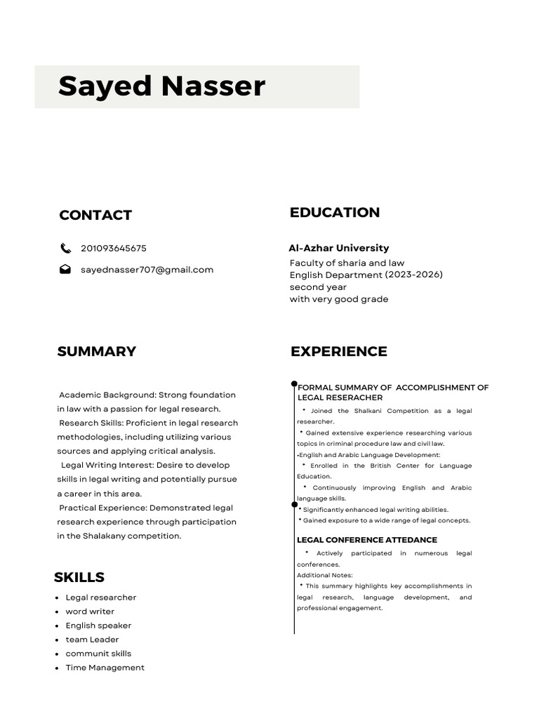 Sayed Nasser: Education Contact | PDF | Law