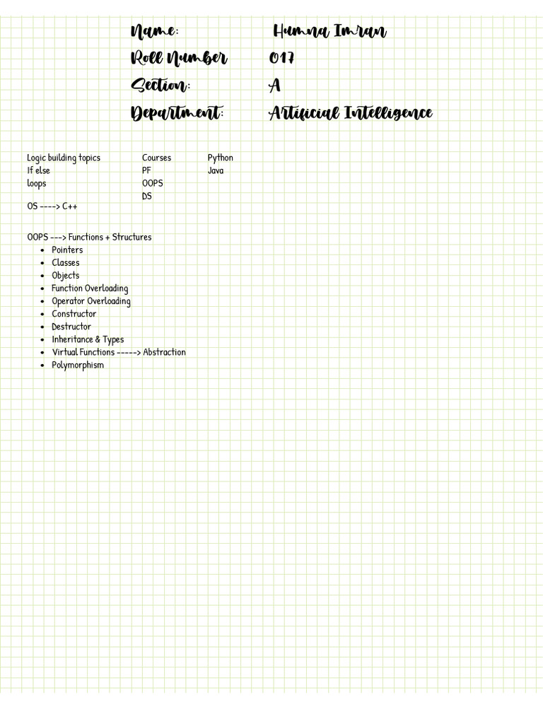 Object Oriented Programming C++ Notes | PDF | Class (Computer ...