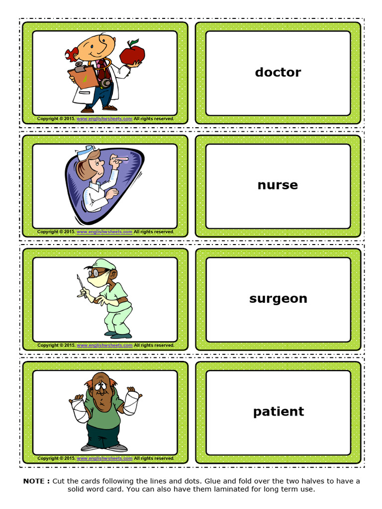 hospital esl vocabulary game cards for kids | PDF | Medical Specialties ...