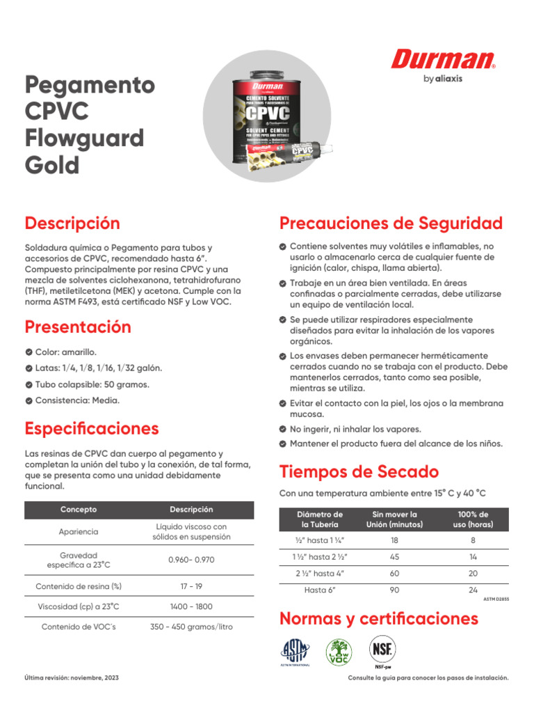 FT Pegamento CPVC FlowGuard Gold | PDF | Solvente | Química