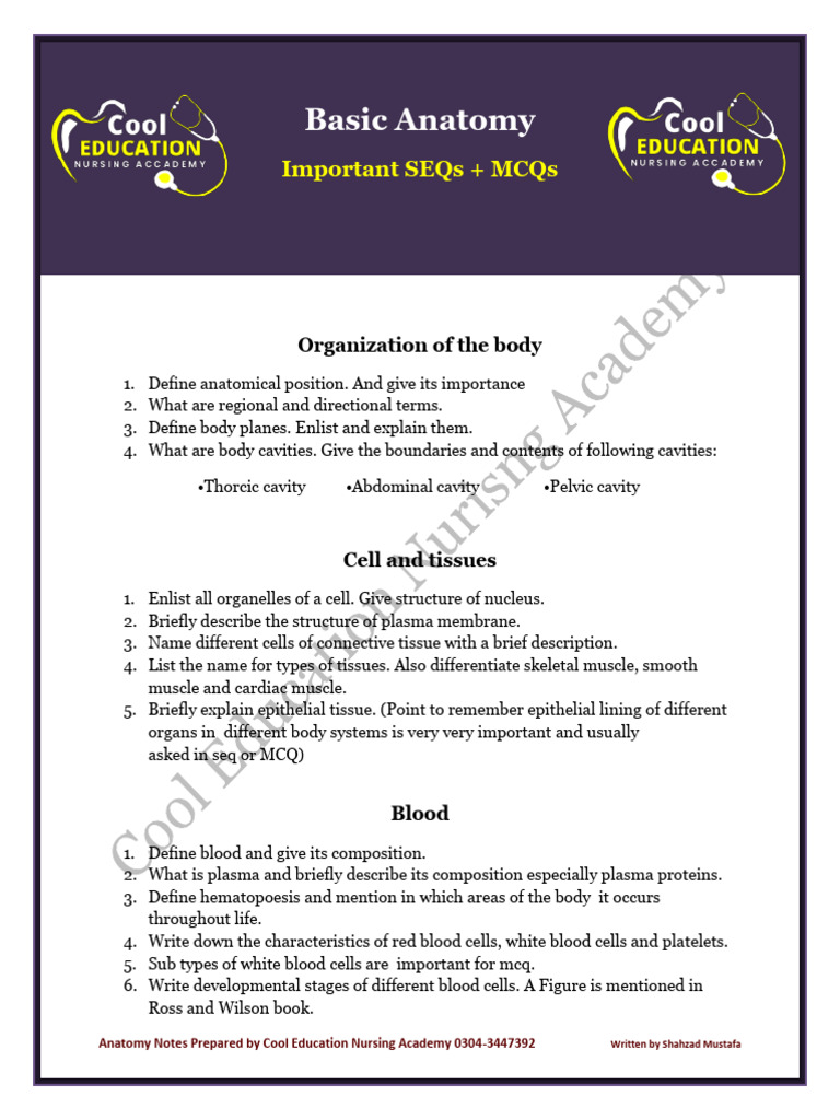Essential Anatomy Notes for Nursing | PDF | Pancreas | Anatomy