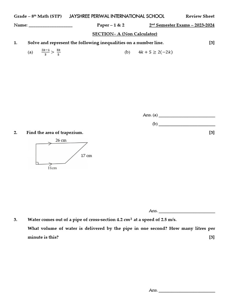 Math (STP) (Paper 1 & 2) Review Sheet | PDF | Area | Sphere