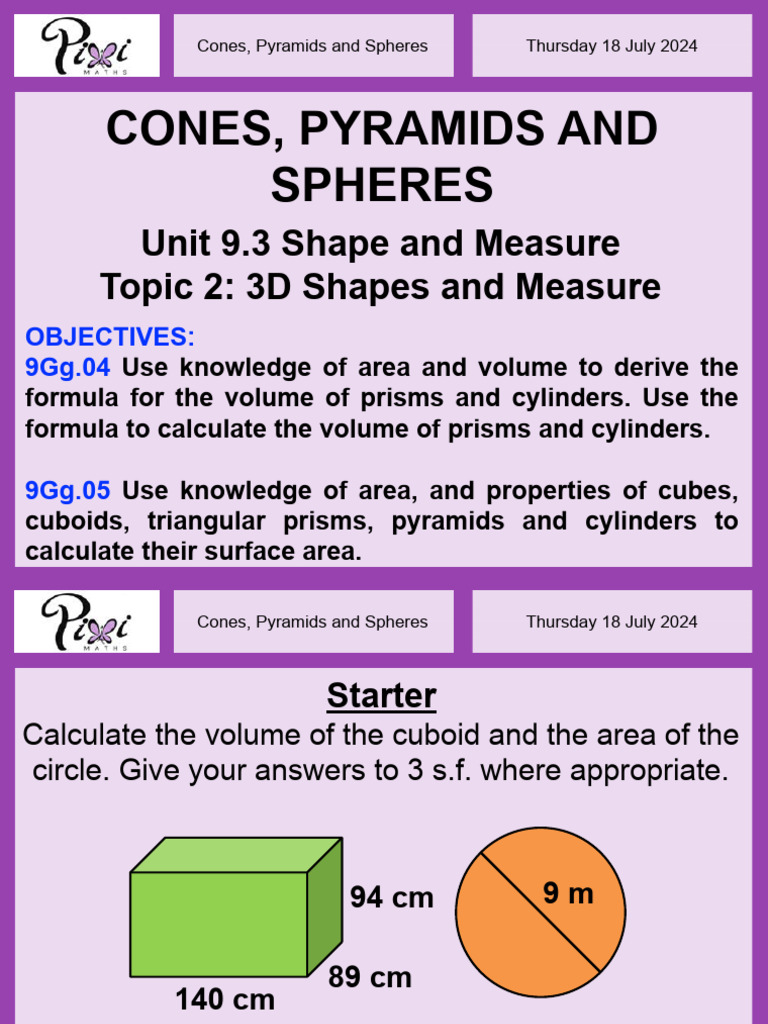 11 Pyramids Cones and Spheres | PDF | Area | Volume
