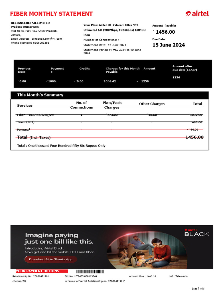 Airtel | PDF | Cheque | Payments
