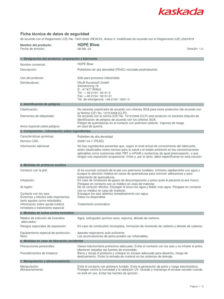MSDS HDPE Blow ES | PDF | Agua | Toxicidad