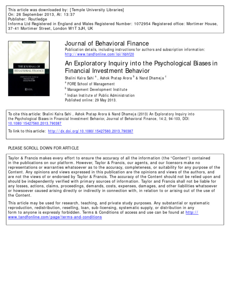 An Exploratory Inquiry Into The Psychological Biases in | PDF ...