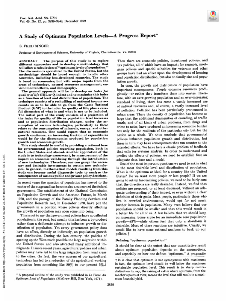 singer-1972-a-study-of-optimum-population-levels-a-progress-report ...