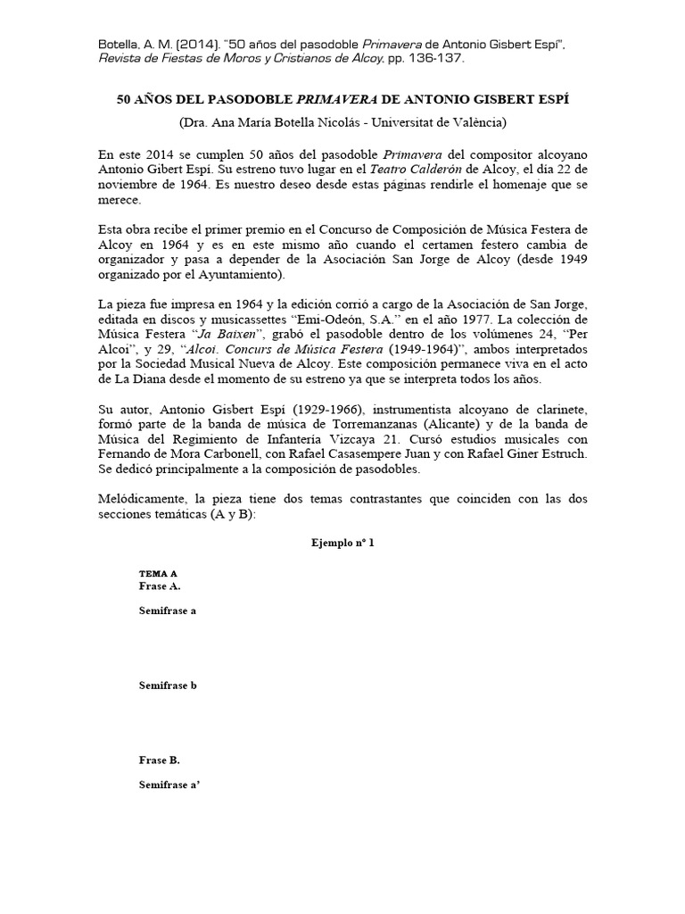 50_anos_del_pasodoble_Primavera_de_Anton | Descargar gratis PDF | Saxofón | Orquestas