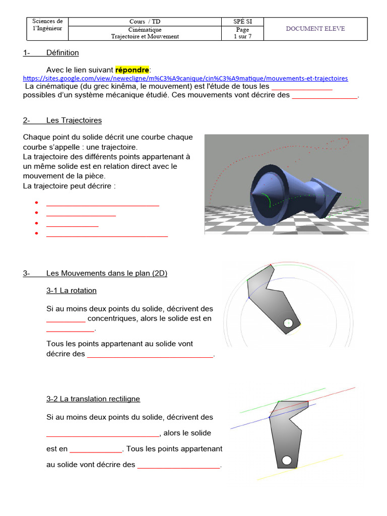 Cours - TD Trajectoire MVT Eleve | PDF | Cinématique | Mouvement de rotation
