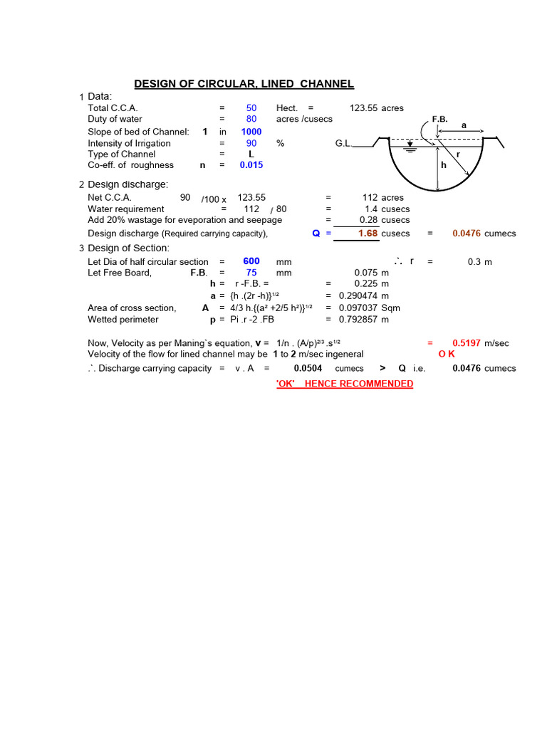 CHANNEL- Design | PDF | Discharge (Hydrology) | Classical Mechanics