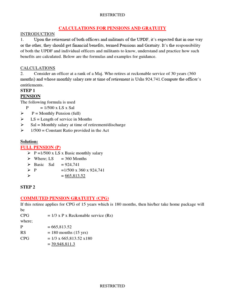 UPDF Pension and Gratuity Calculation Guide | PDF | Retirement | Pension