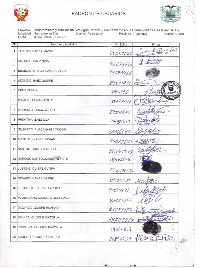 Padron Usuarios San Isidro de Ttio | PDF