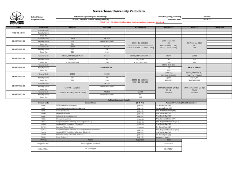 B.Tech CSE 3rd Year Timetable Autumn 2024 | PDF | Computing | Computer Science