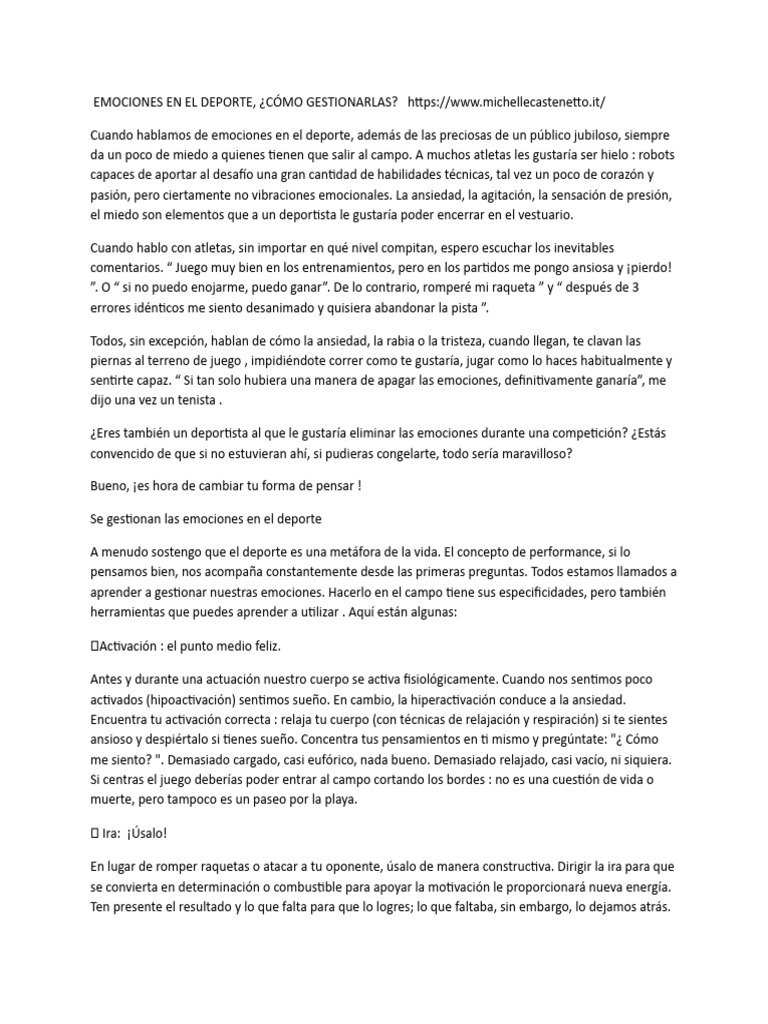 emociones en el deporte como gestionarla | PDF | Las emociones | Ansiedad