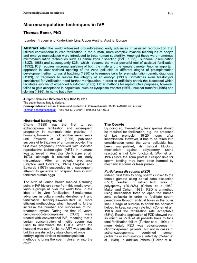 Ebner 2010 Micromanipulation Techniques in Ivf | PDF | In Vitro ... Ebner 2010 Micromanipulation Techniques in Ivf | PDF | In Vitro ...