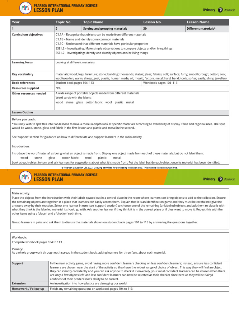 Y1 LessonPlan Sorting and Grouping Materials | PDF | Books | Learning