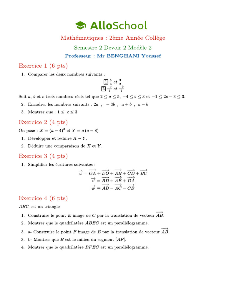 Math 2ac Semestre 2 Devoir 2 Modele 2 1 | PDF
