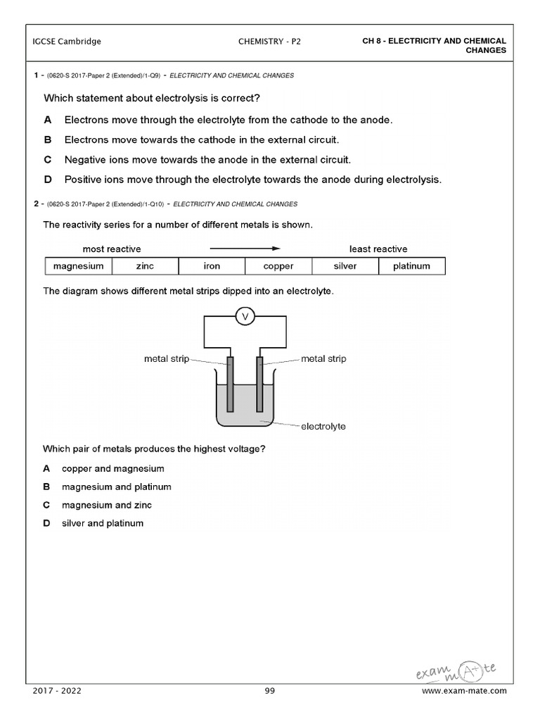 electrolysis exam mate | PDF | Chemistry | Physical Sciences