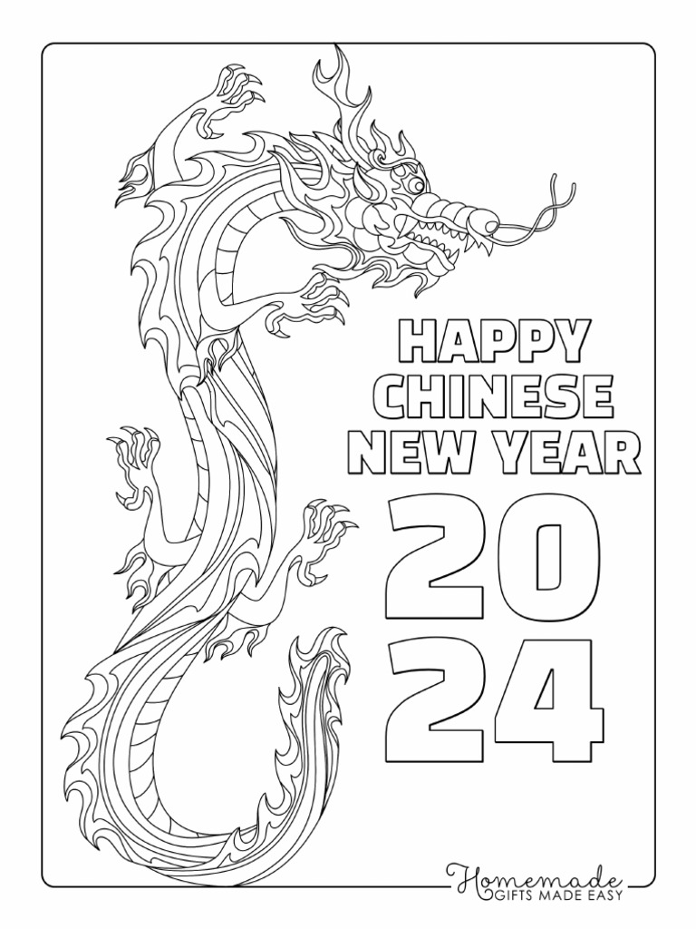 Dragon Coloring Pages Fire Dragon Flames Chinese New Year 2024 | PDF